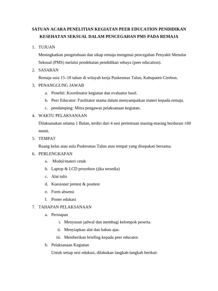 Satuan Acara Penelitian Kegiatan Peer Education Pendidikan Kesehatan | PDF