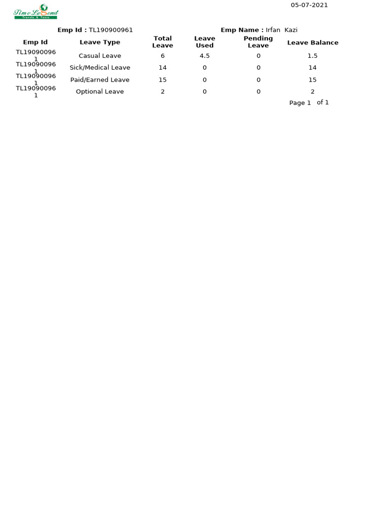 Leave Balance Report | PDF