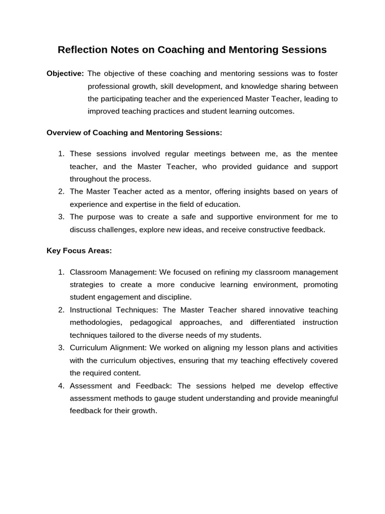 Reflection Notes On Coaching and Mentoring Sessions | PDF | Mentorship ...