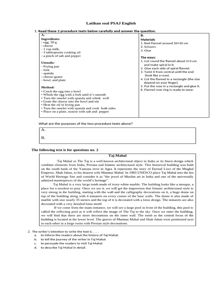 Latihan Soal PSAJ English 24-25 | PDF