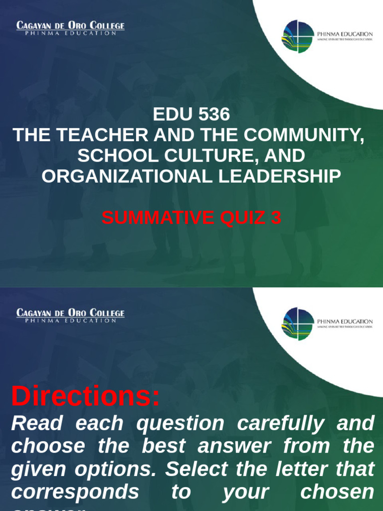 Teacher Community Leadership Quiz | PDF | Leadership | Motivation