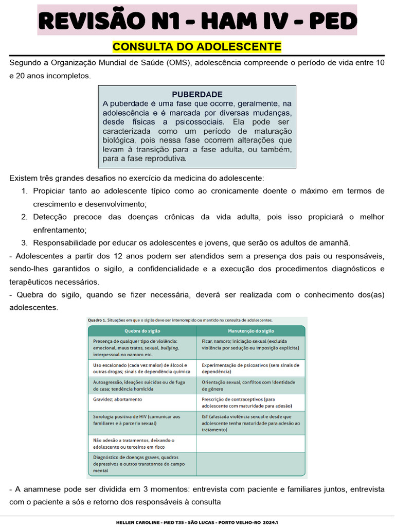 N1 - HAM IV - PED | PDF | Diarreia | Adolescência