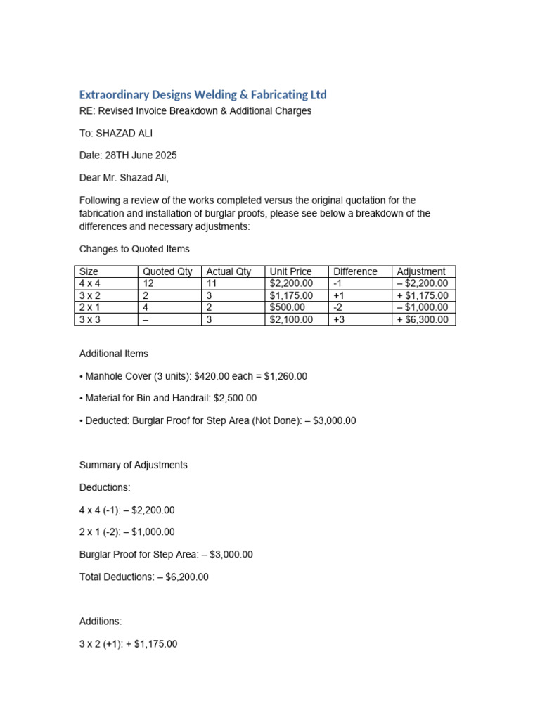 Revised Invoice Adjusted Total 4853 | PDF