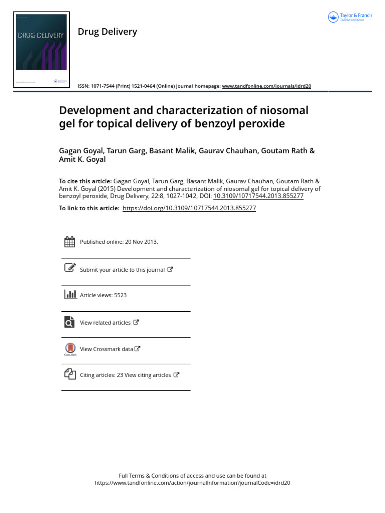 Development and Characterization of Niosomal Gel For Topical Delivery ...