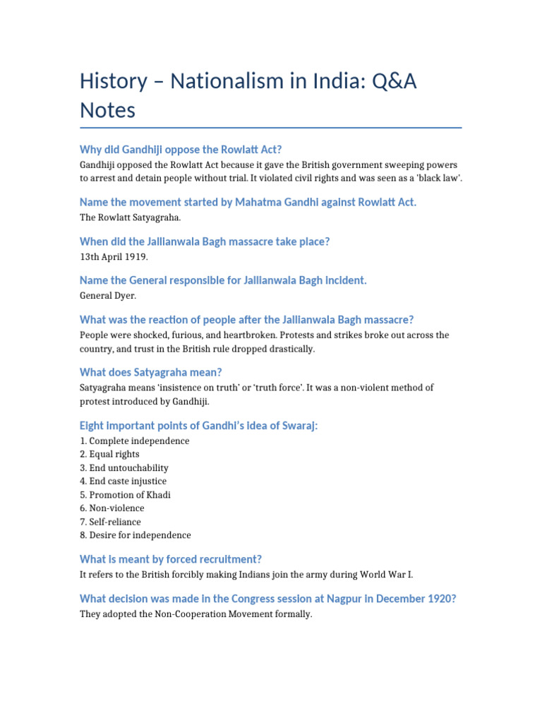 Nationalism in India QA Answers | PDF