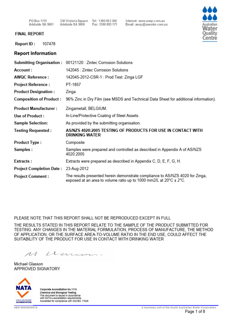 As NZS 4020 Water Potability Test | PDF | Water | Materials