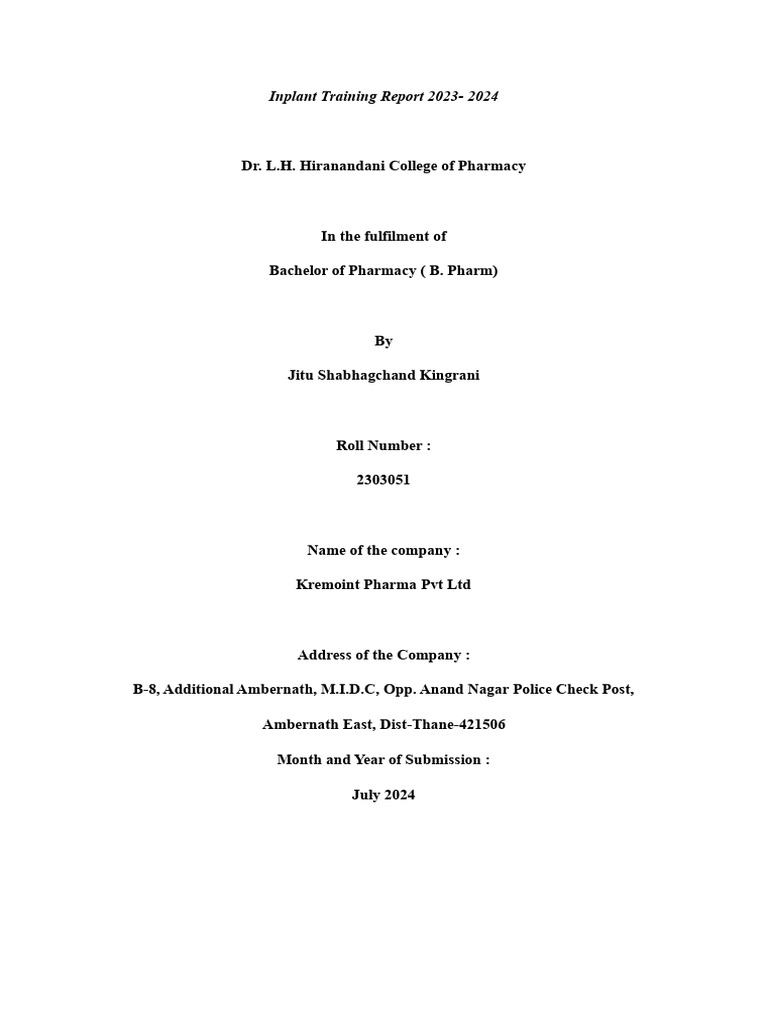 Inplant Training Report 2023 | PDF | Gas Chromatography | High Performance Liquid Chromatography