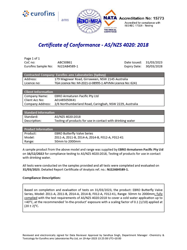 Eurofins Potable Water Approval en | PDF