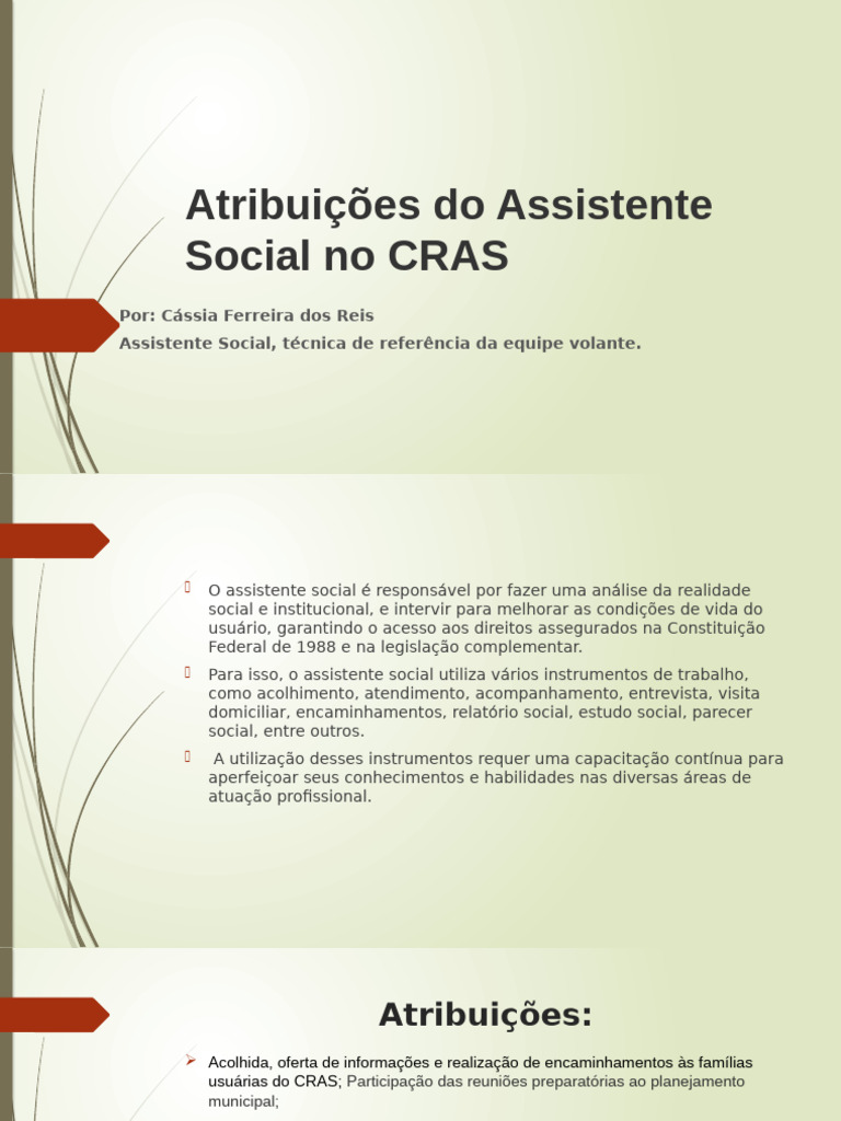 Atribuições do Assistente Social no CRAS | PDF | Trabalho social