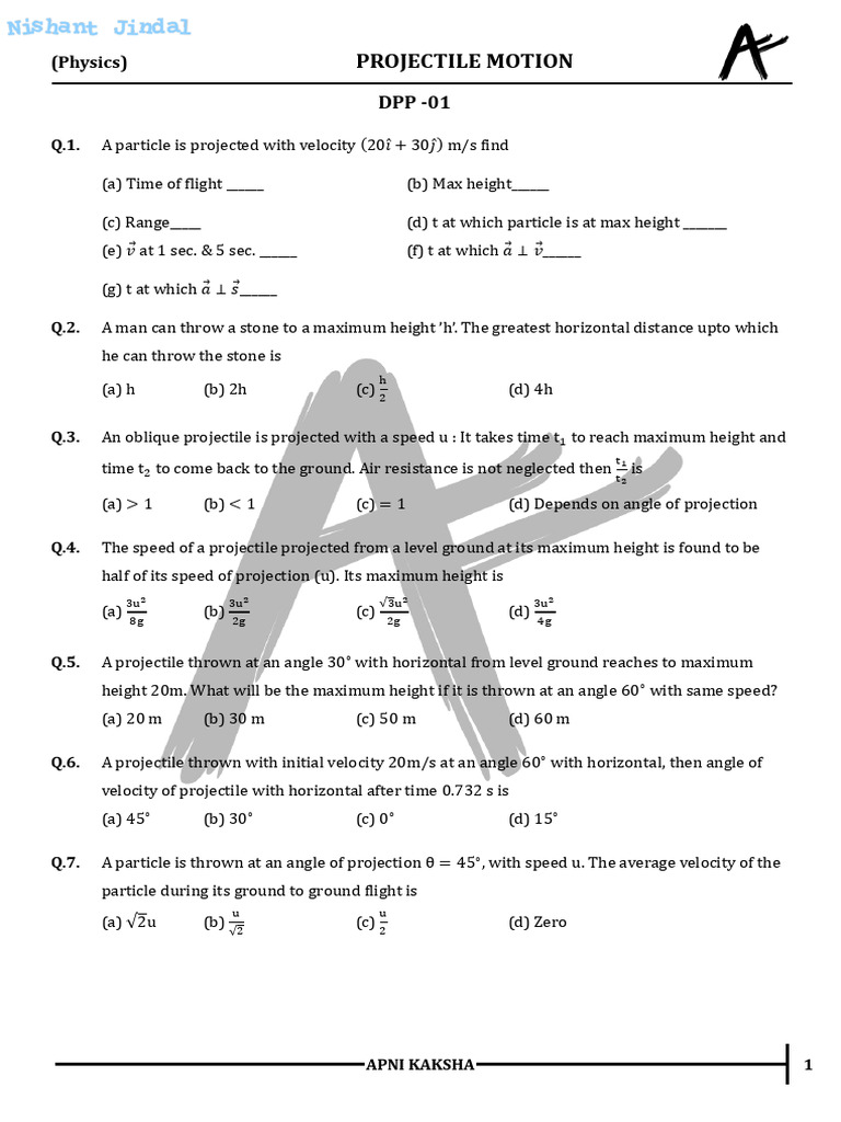 Projectile Motion Practice Questions | PDF | Projectiles | Dynamics ...