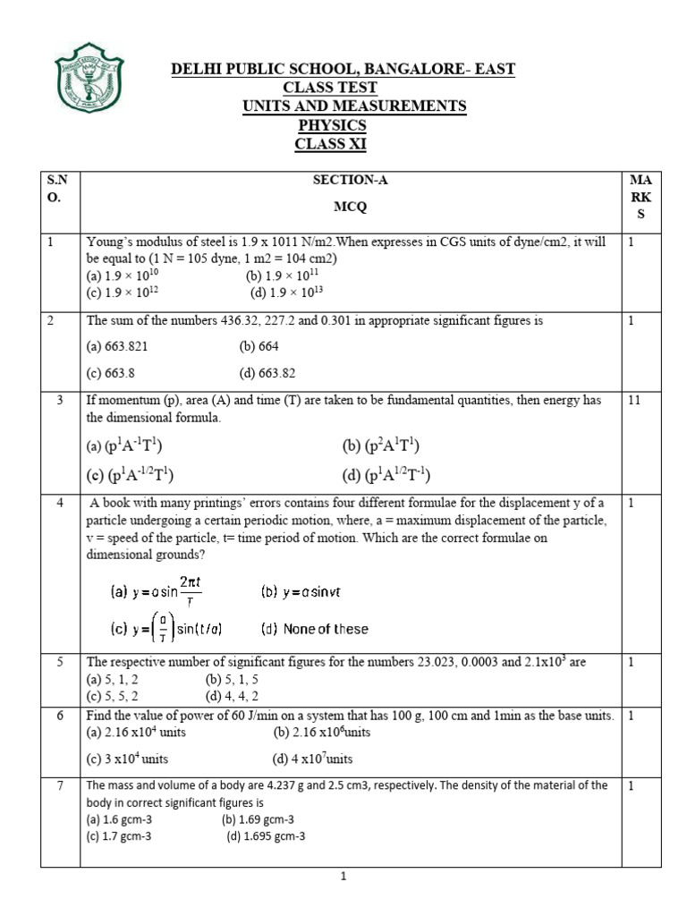 G11 Class Test Q-Bank CH - 1 | PDF | Mass | Orbit