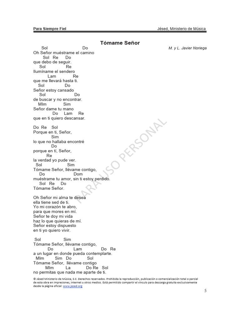 Tómame Señor: Letra y Acordes | PDF