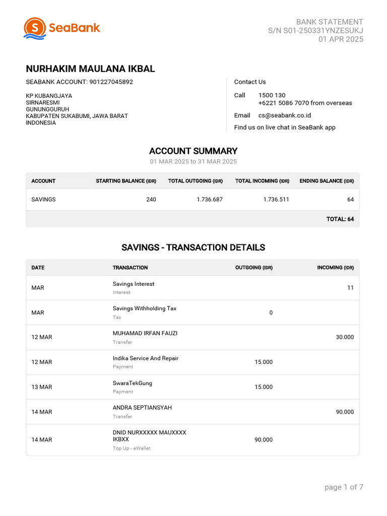 SeaBank Account Statement Summary | PDF | Economies | Money