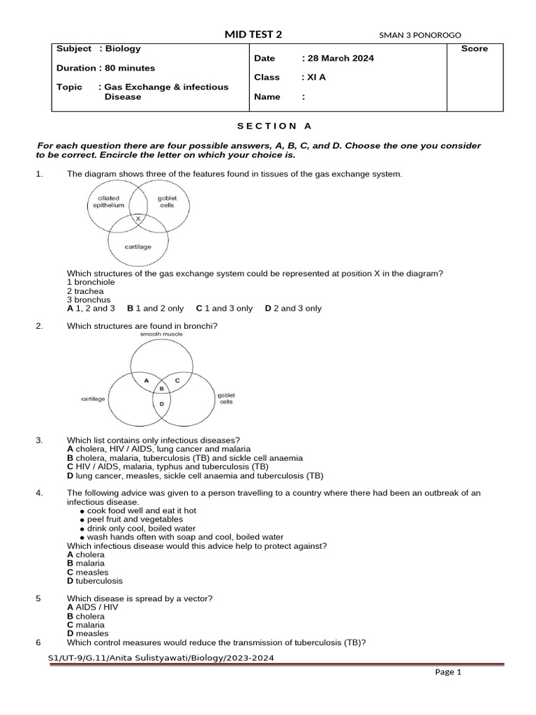 Mid Test - Infectious Disease | PDF | Pathogen | Bacteria