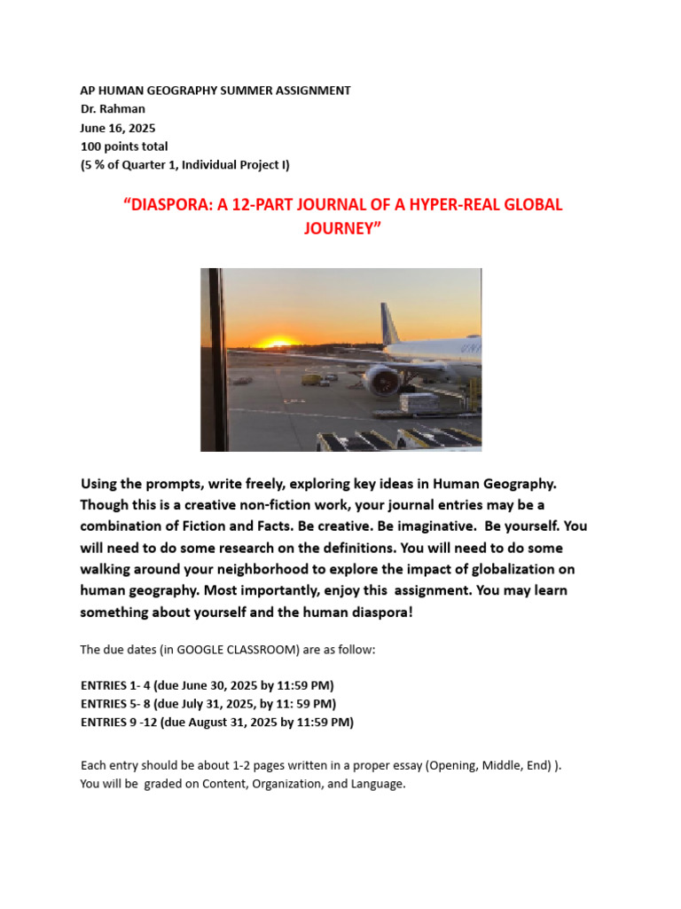 AP Human Geography 2025 Summer Assignment 2025 | PDF