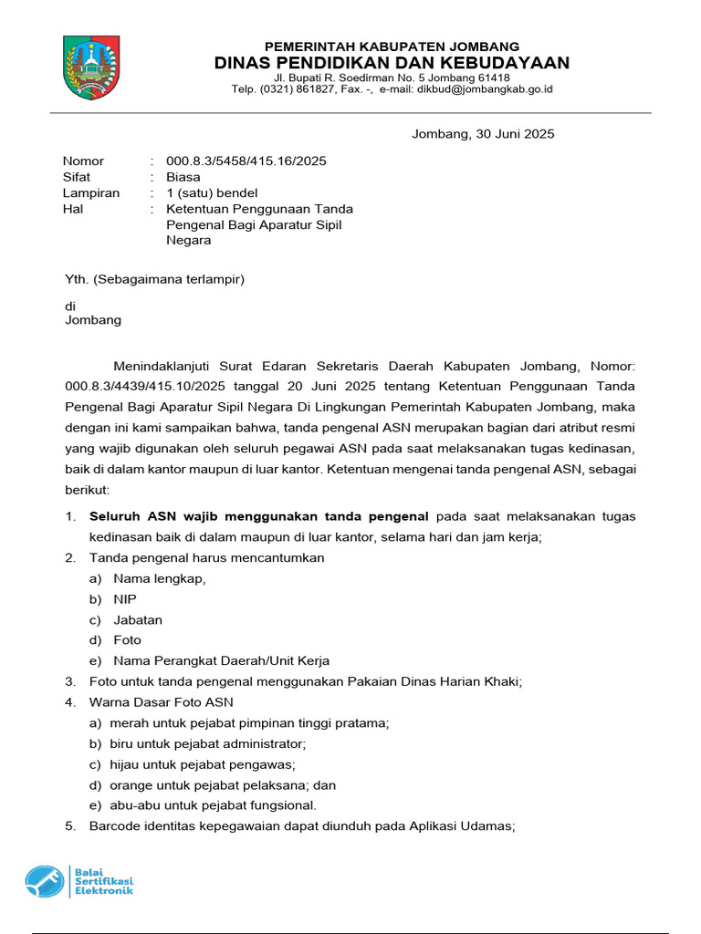 Ketentuan Penggunaan Tanda Pengenal ASN | PDF