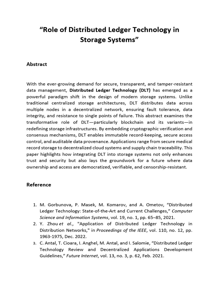 Role of Distributed Ledger Technology in Storage Systems2 | PDF