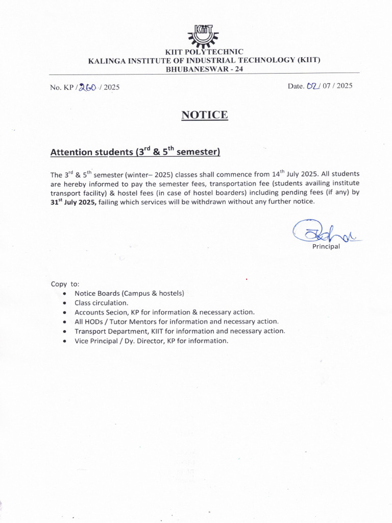 Notice Regarding Commencement of 3rd & 5th Sem. Class | PDF