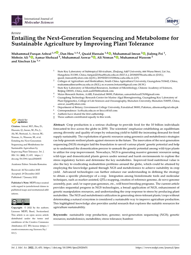 Entailing The Next-Generation Sequencing and Metabolome For Sustainable ...