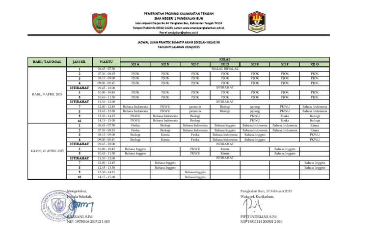 Jadwal Ujian Praktek Kelas 12 | PDF