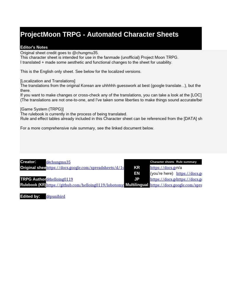 (En) Character Sheets - ProjectMoon TRPG (Unofficial) | PDF