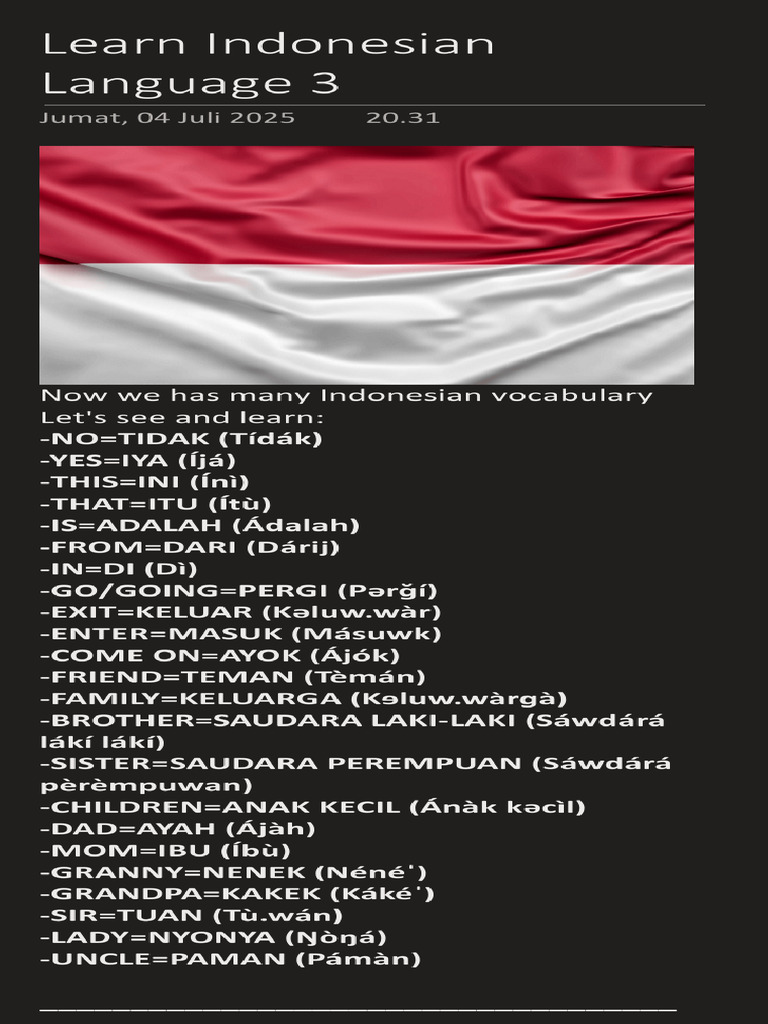 Learn Indonesian Language 3 | PDF
