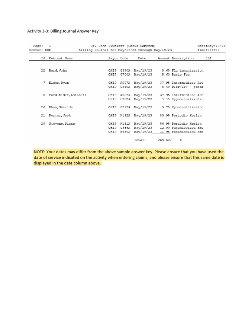 Activity 3-3 Billing Journal - ANSWER - KEY | PDF