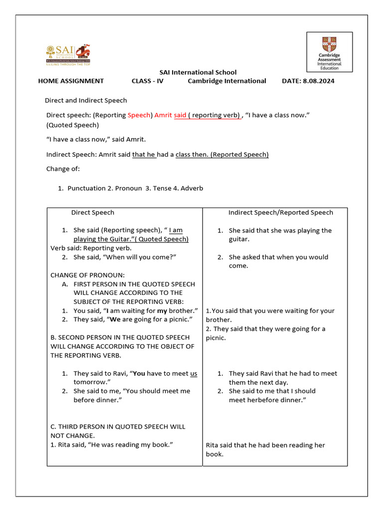 Class Iv 8 .08.2024 | PDF | Verb | Linguistic Morphology