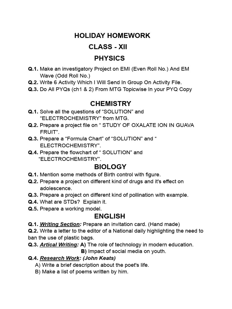 Bio Holiday Homework | PDF | Yoga | Diseases And Disorders