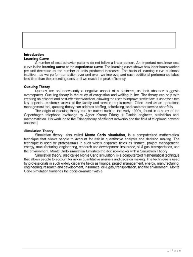 3 Learning Curve Queuing Theory and Simulation Theory | PDF