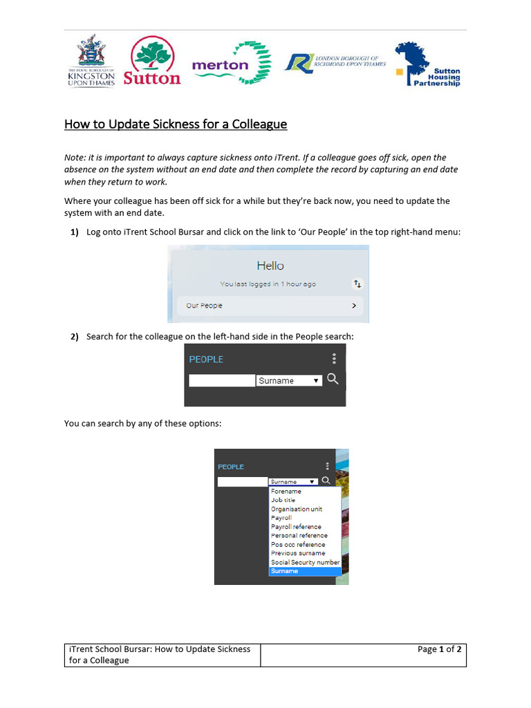 How to Update Sickness for a Colleague23 | PDF