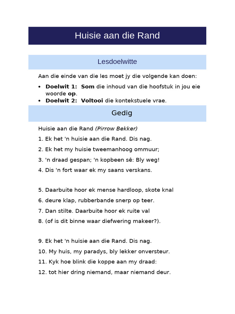 Huisie Aan Die Rand | PDF