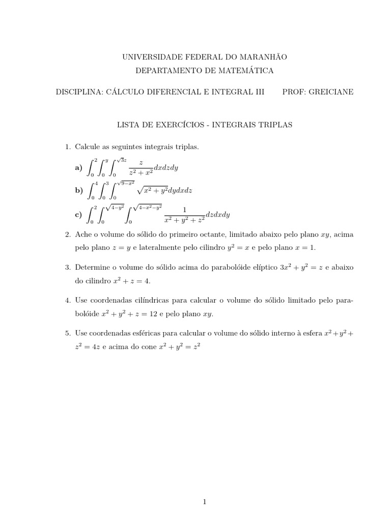 Atividade Integrais Triplas | PDF