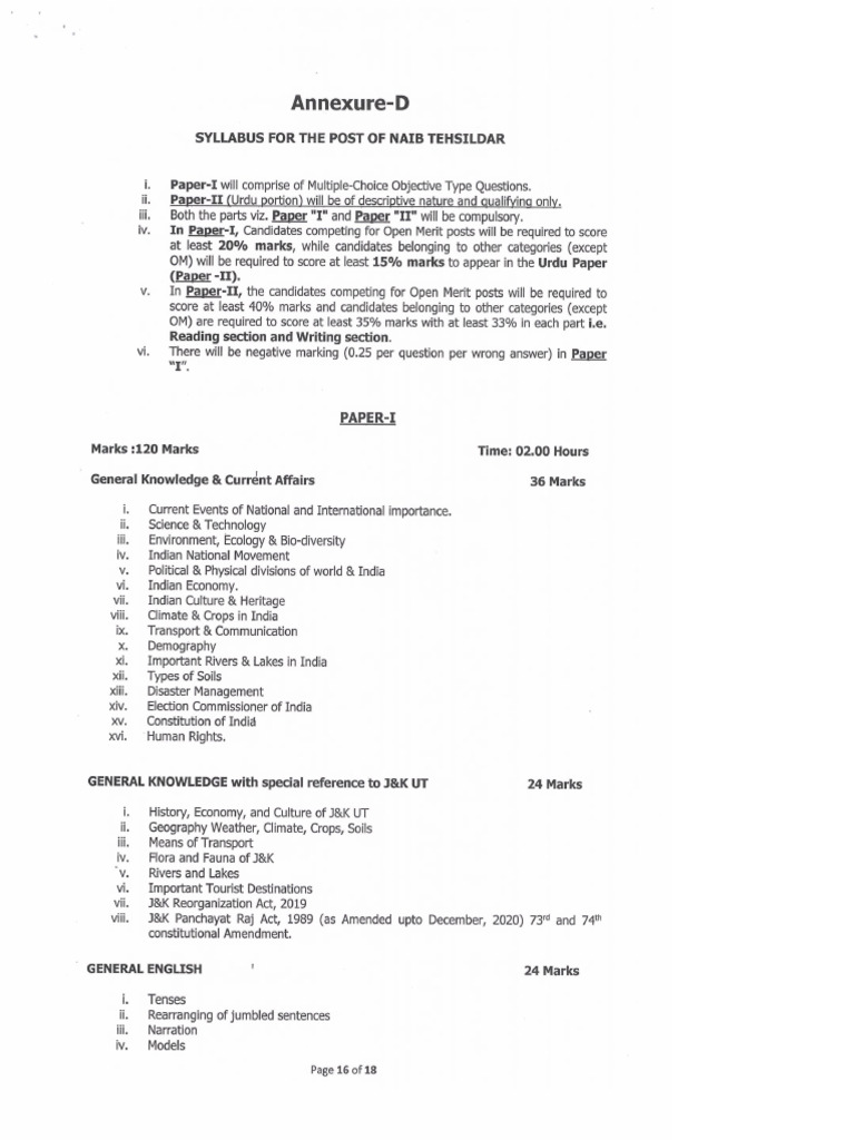 Syllabus For Naib Tehsildar | PDF