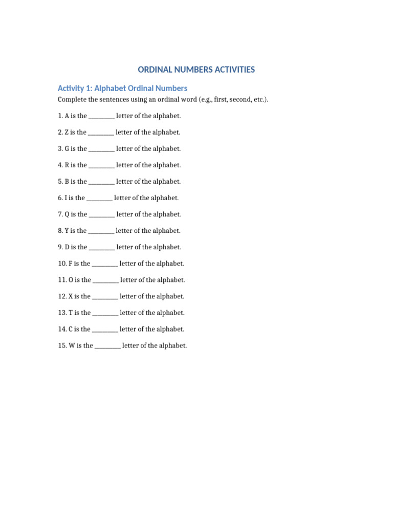 Ordinal Numbers Activity Guide | PDF
