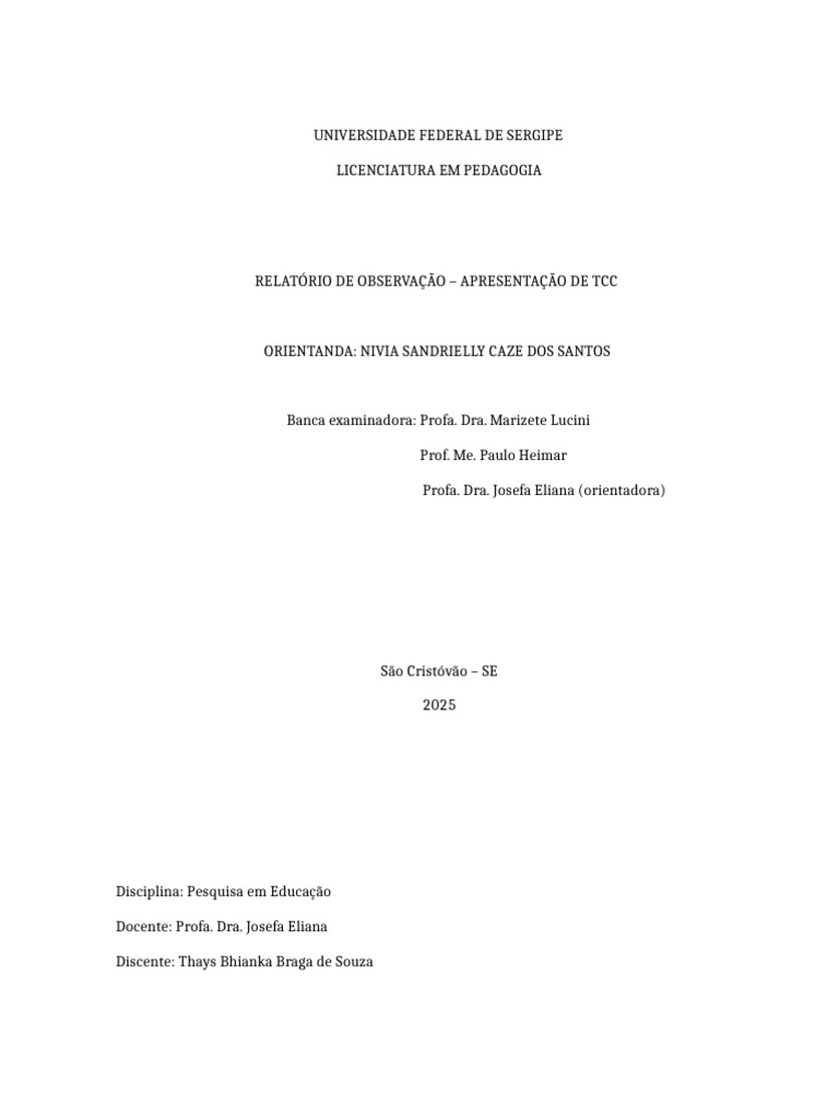 Relatorio TCC Thays Bhianka Totalmente Corrigido | PDF | Pedagogia ...