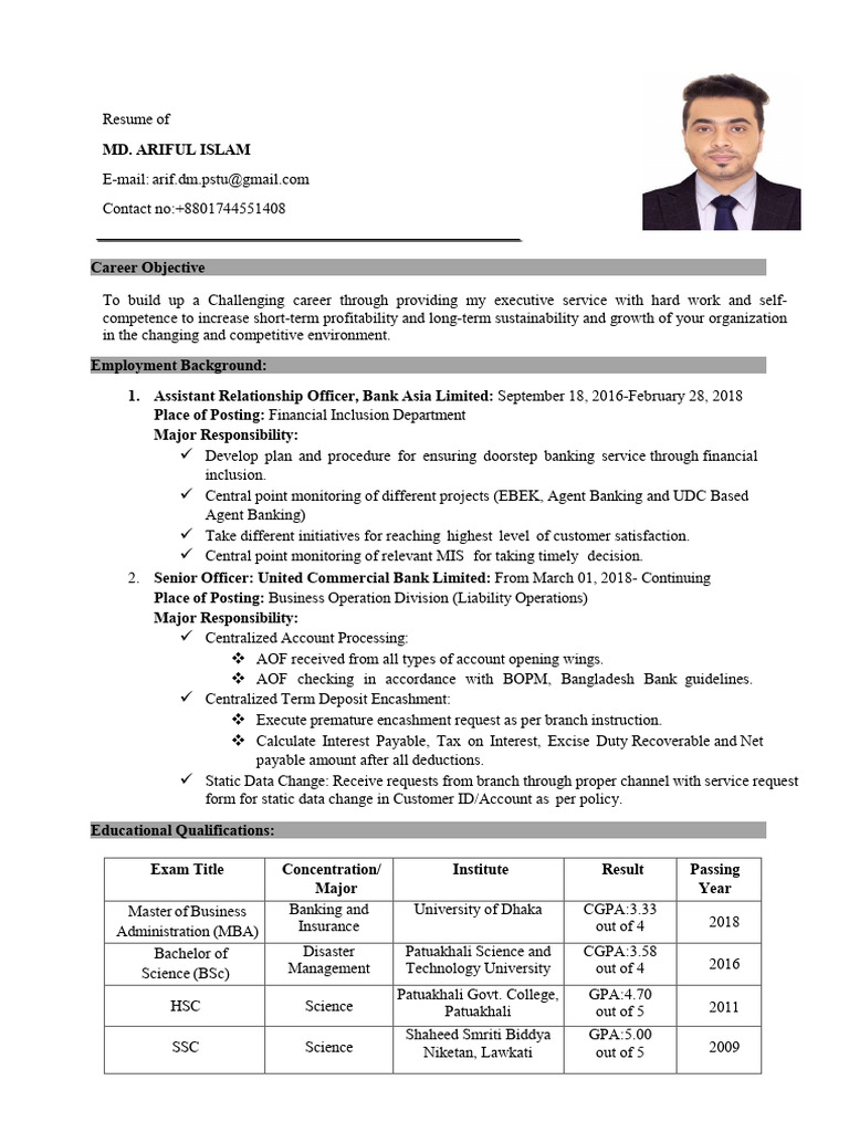 Resume of Md. Ariful Islam | PDF | Business