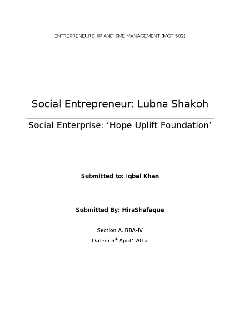 Hira Shafaque Social Entrepreneur | PDF | Microfinance | Poverty