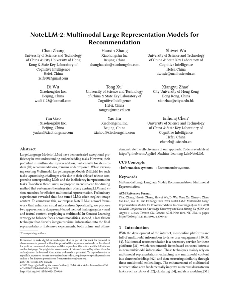 NoteLLM-2 - Multimodal Large Representation Models For Recommendation | PDF | Computing ...