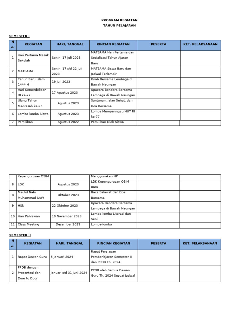 Program Kegiatan Sekolah | PDF