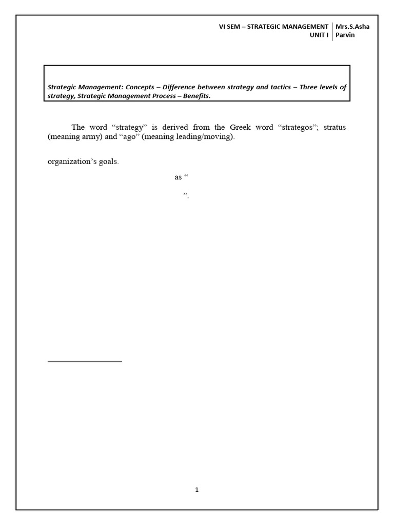 Strategic Management Unit 1-Unit5 2025 | PDF | Strategic Management | Goal