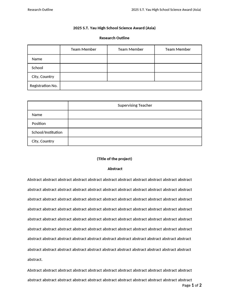 2025 ST Yau Research Outline Template | PDF | Publishing | Scholarly ...