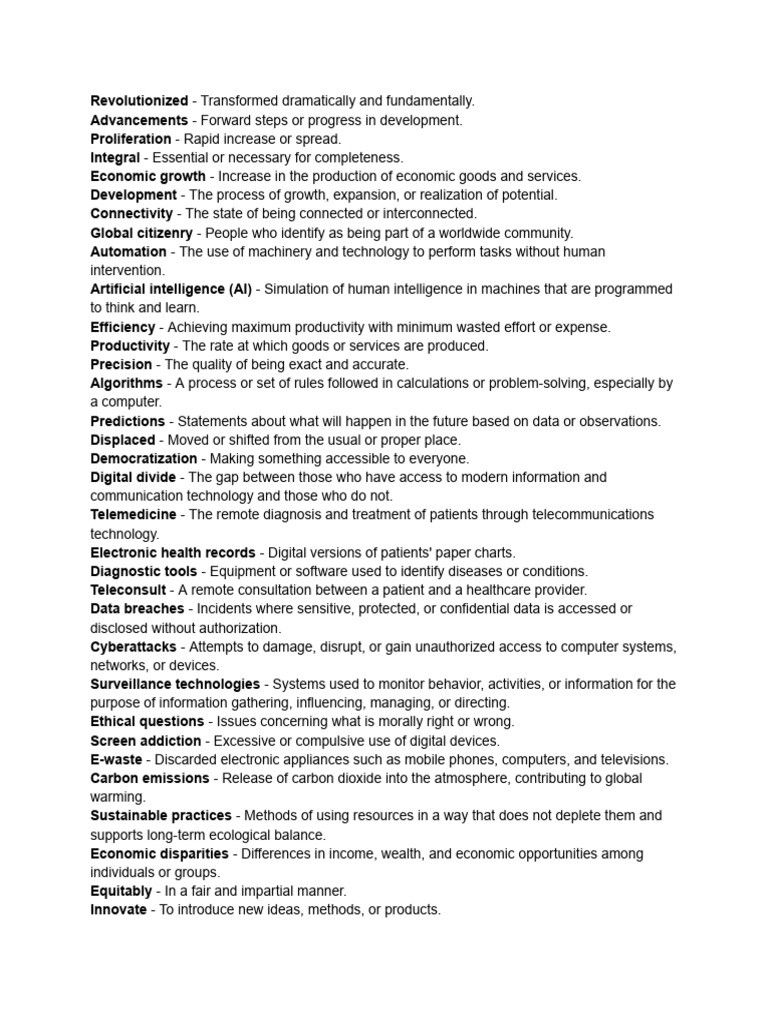 The Impact of Technology On Society (Word List) | PDF | Artificial ...
