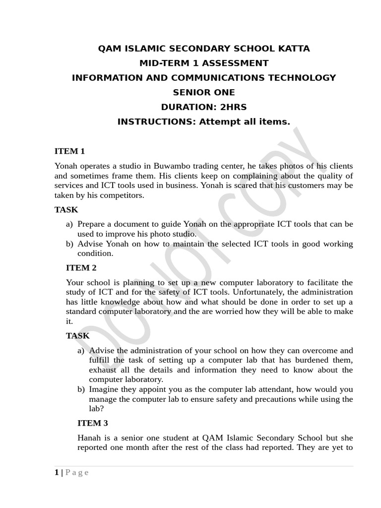 s.1 Mid Term Assessment | PDF