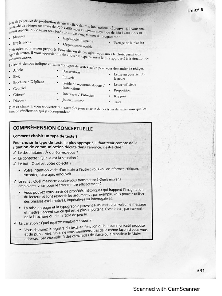 IBDP French B - Types de Textes | PDF