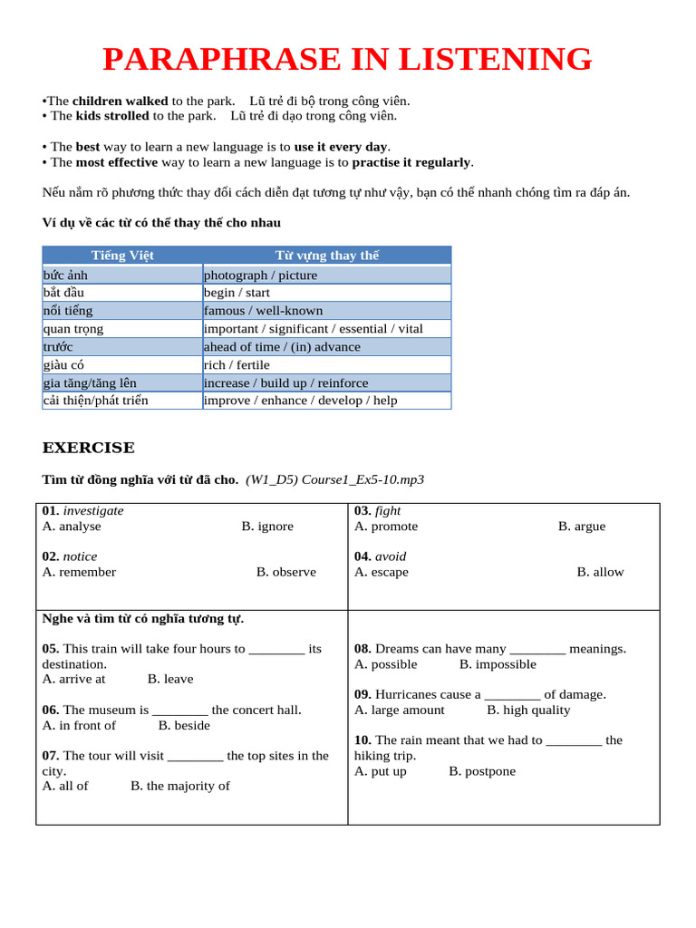Paraphrase in Listening | PDF
