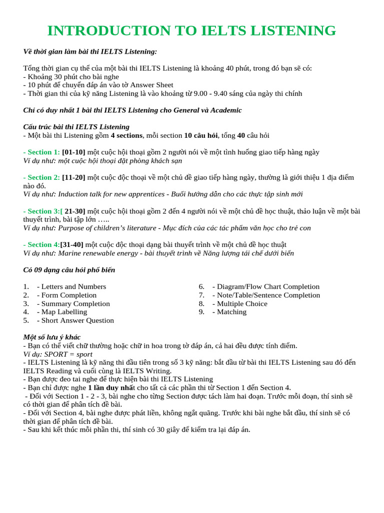 Introduction To Ielts Listening | PDF