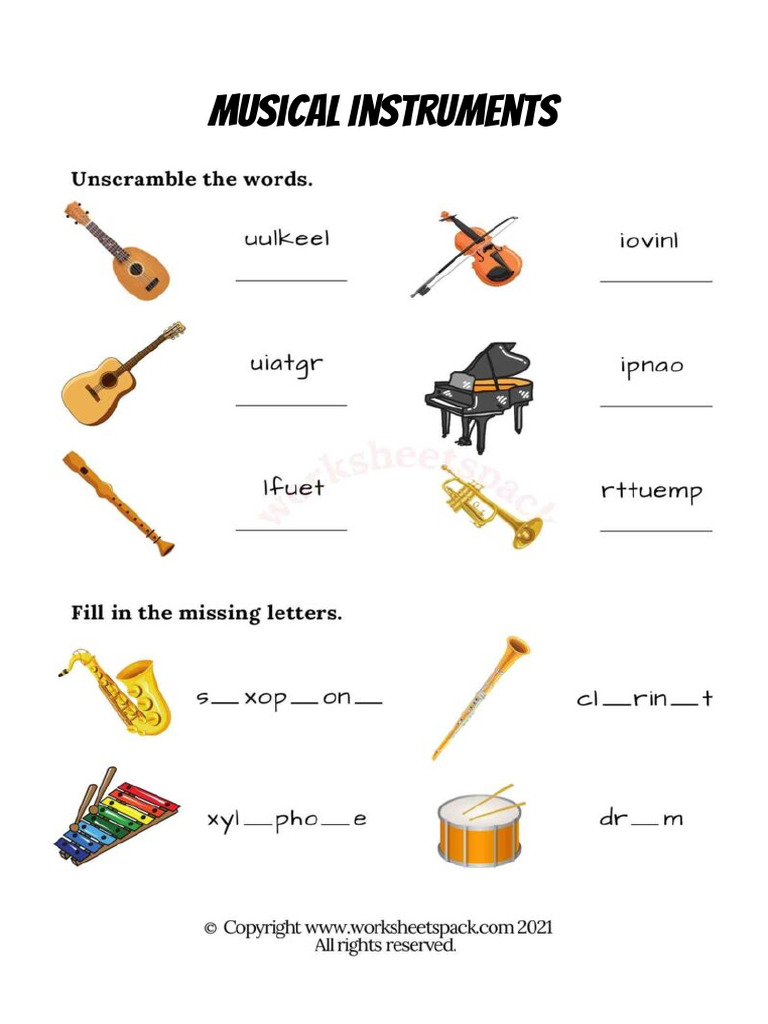 04 - Unit 5 - Vocabulary - Musical Instruments | PDF