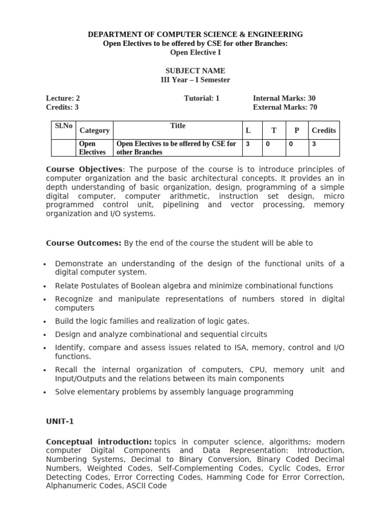 CSE Open Electives: Computer Organization | PDF | Logic Gate | Central ...