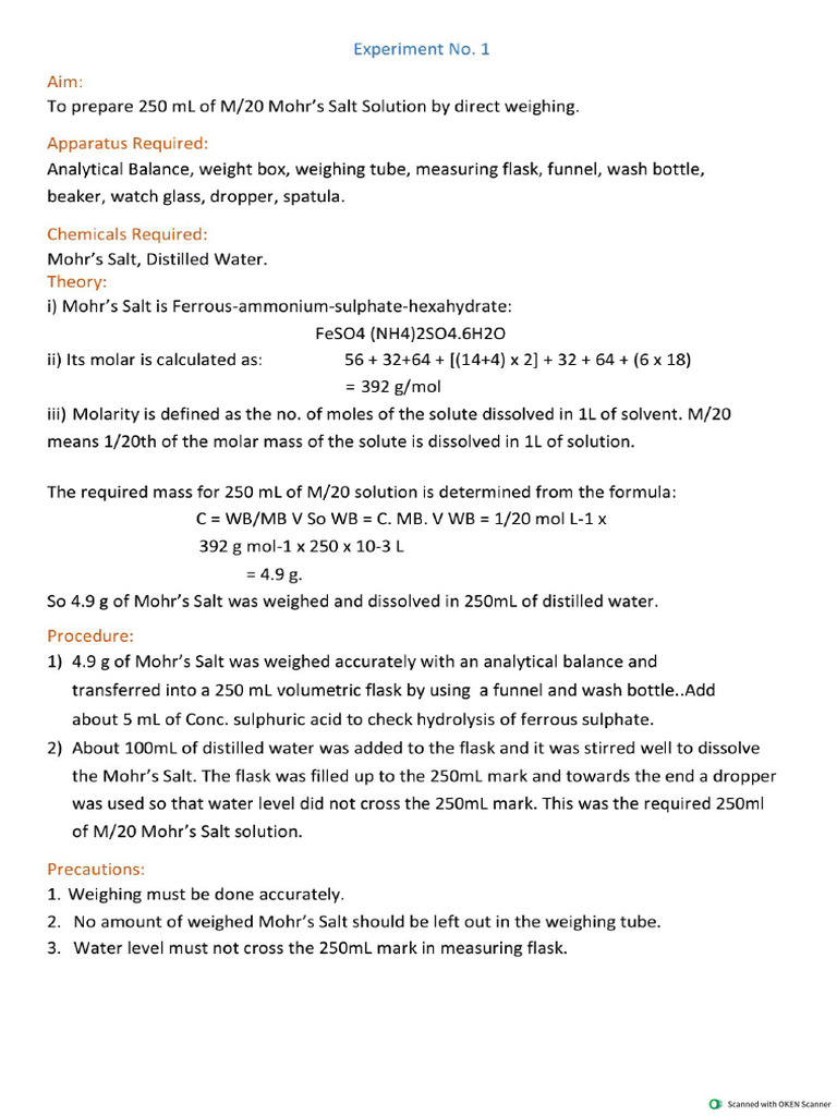 Xii Chem Prac 2022 23 | PDF
